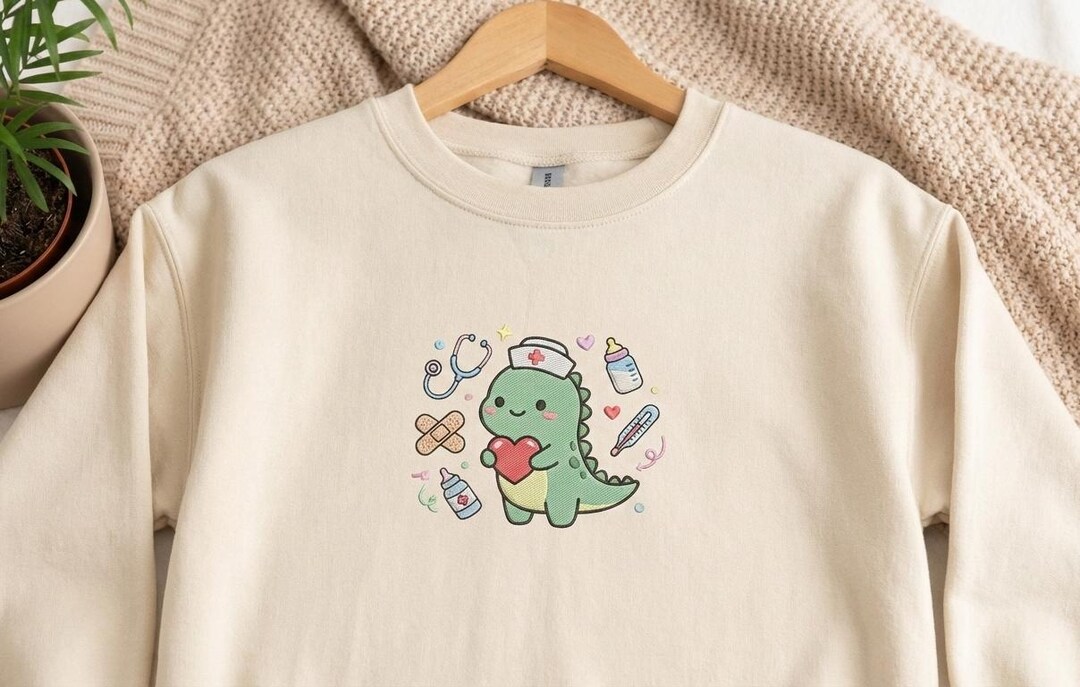 Custom Cute Nurse Dinosaur Embroidered Sweatshirt Medical Cartoon ...