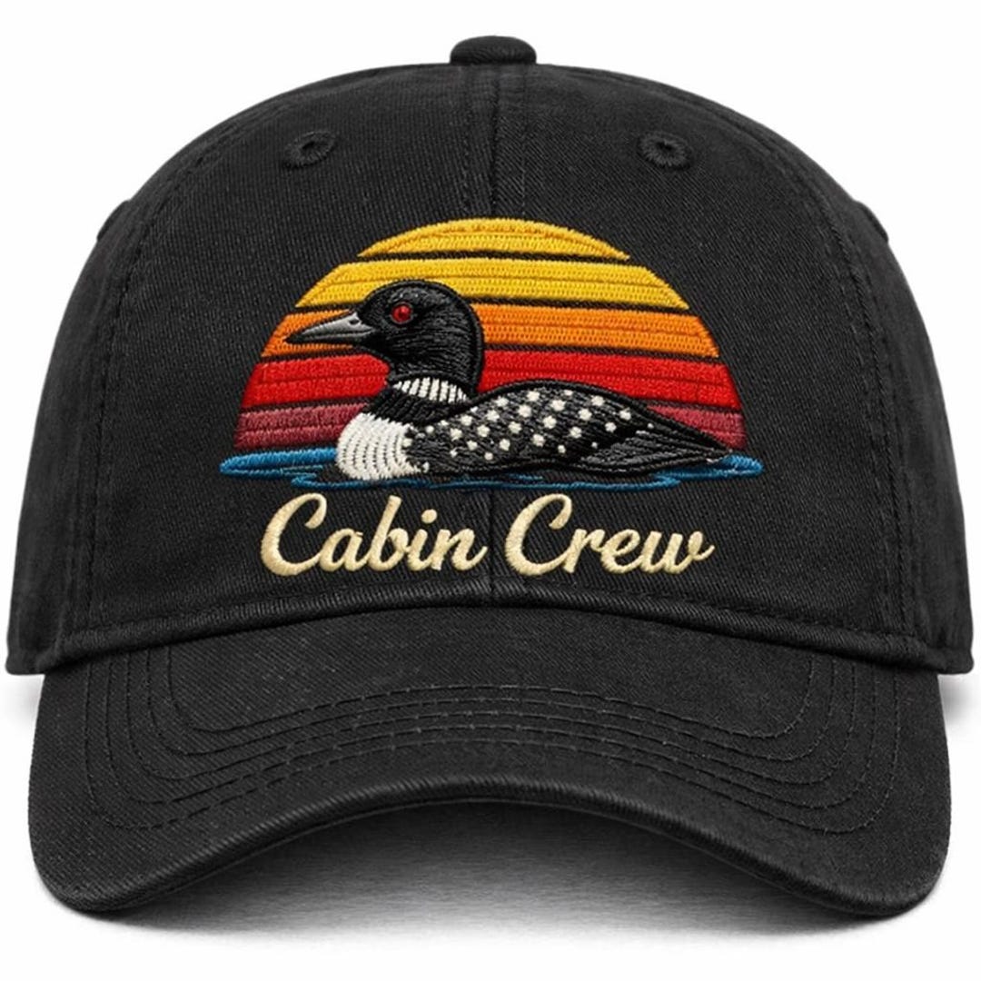Custom Embroidered Loon Sunset Cabin Hat for Lake Lovers, Retro ...