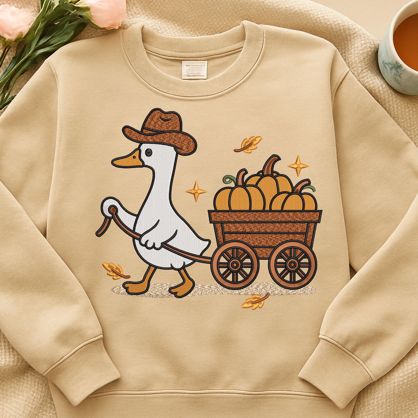 Goose With Pumpkins Embroidery Design, Fall Harvest Machine Embroidery ...