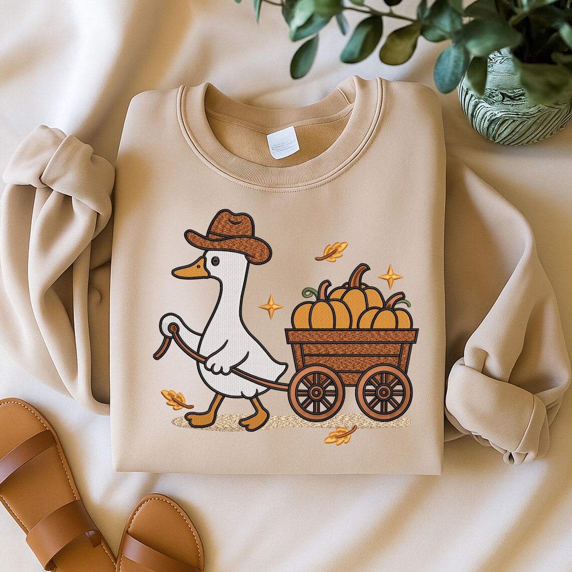 Goose With Pumpkins Embroidery Design, Fall Harvest Machine Embroidery ...