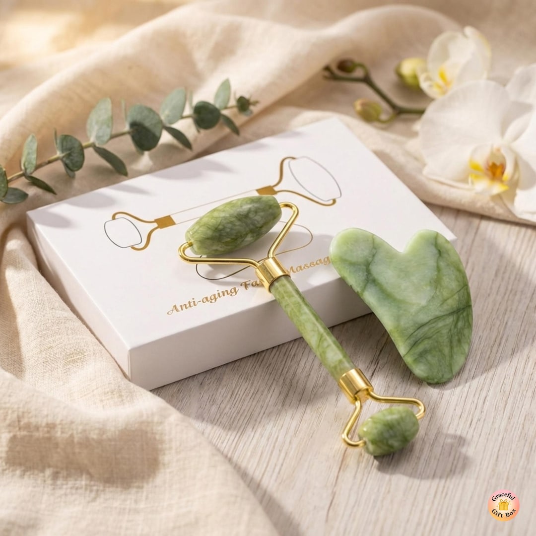 Emerald Gua Sha Face Roller Set – Anti-aging Facial Massager, Gift ...