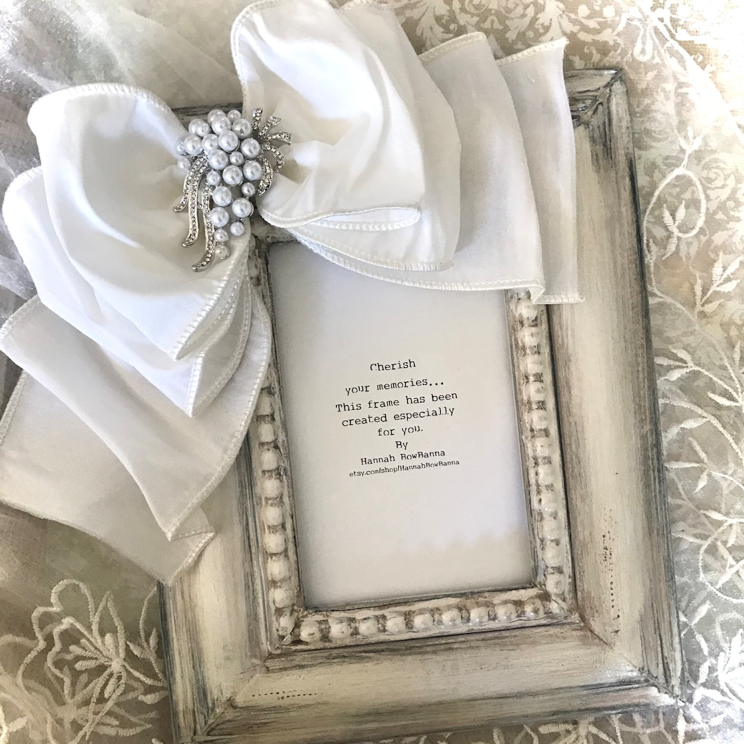 Picture Frame Jeweled Bow Personalize White Wedding Portrait Baby Photo ...