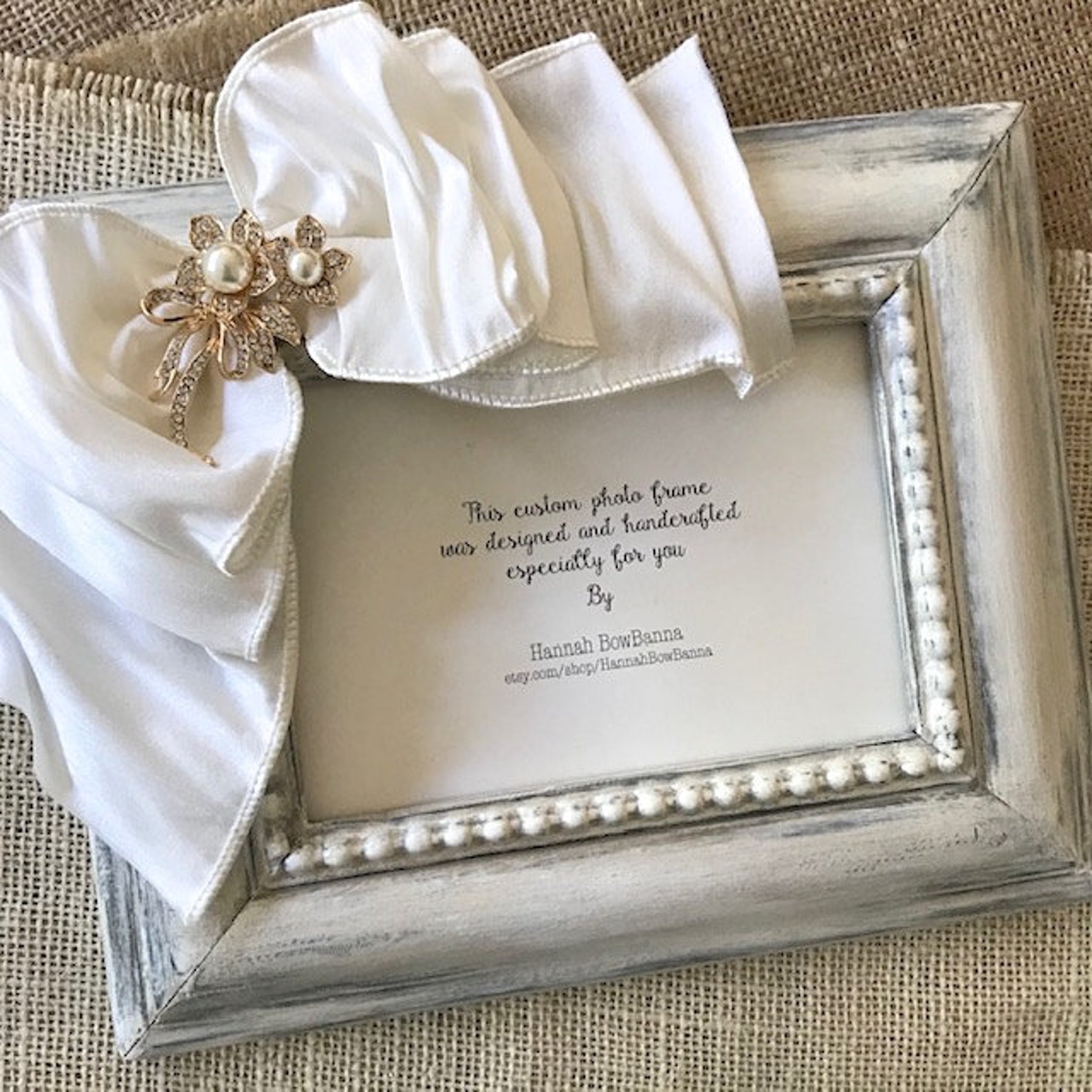 Picture Frame Jeweled Bow Personalize White Wedding Portrait - Etsy
