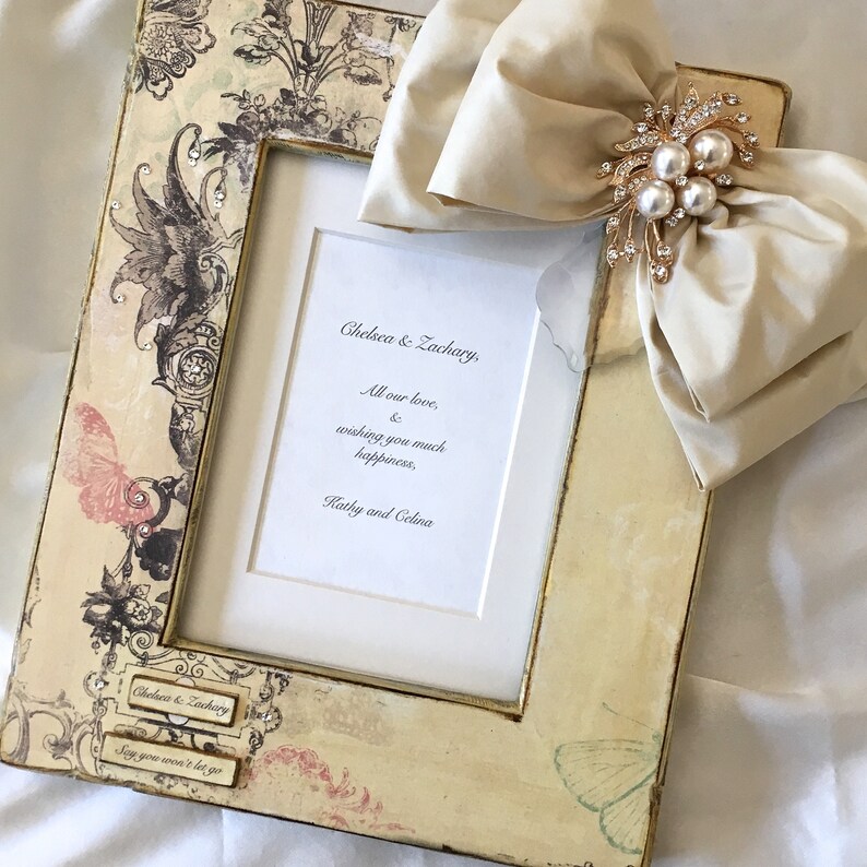 Wedding Frame 8x10 Silky Bow Jewel Crystal Pearl Personalize | Etsy