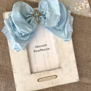 Baby Photo Frame Religious Blue Pink White Rustic Wood Bow Gift Idea ...