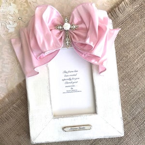 Baby Photo Frame Religious Blue Pink White Rustic Wood Bow Gift Idea ...