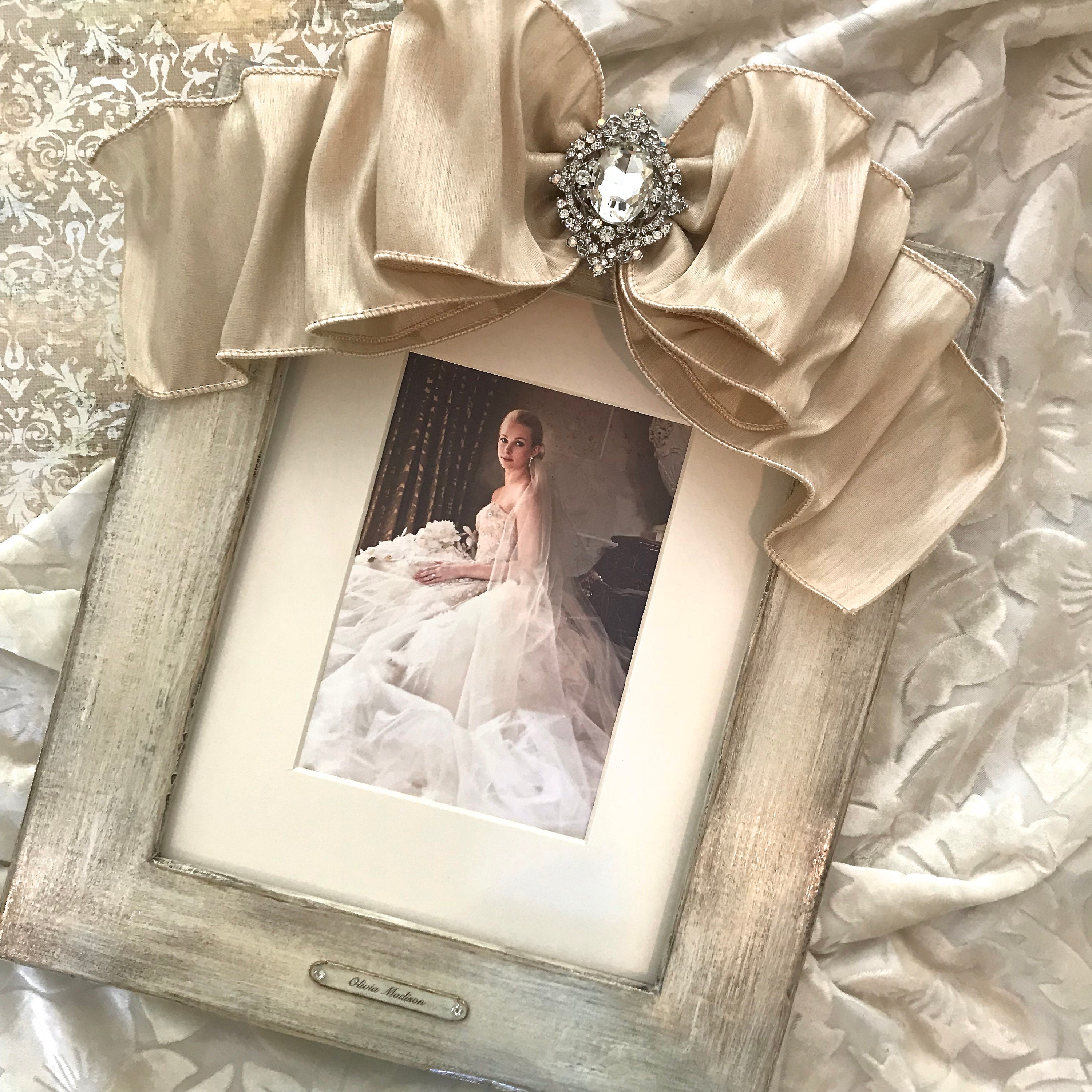 8x10 Wedding Frame White Bow Crystal Jewel Bride Photo | Etsy