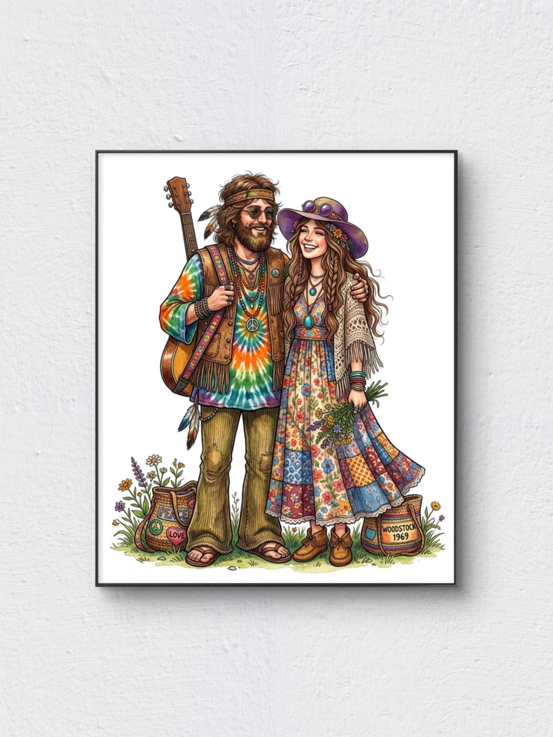 Hippie Couple Cross Stitch Pattern: Woodstock 1969 Boho Couple ...