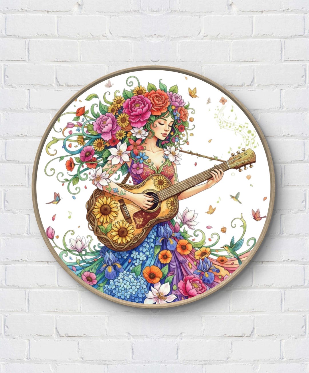 Lady Playing Guitar Cross Stitch Pattern: Whimsical Floral Melody ...