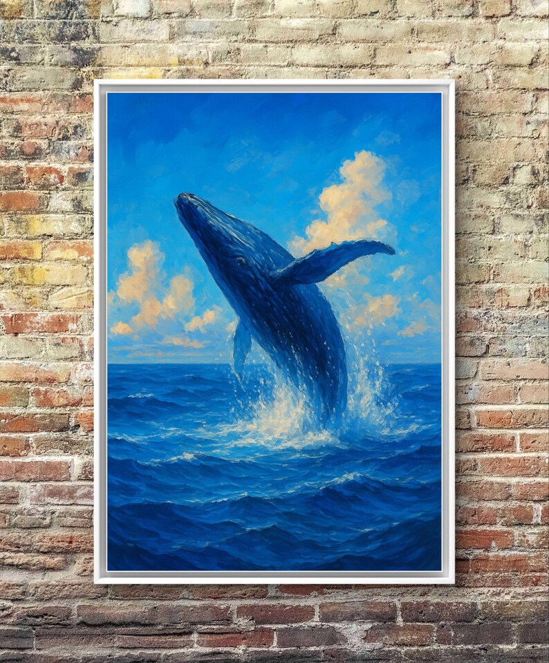 Blue Whale Digital Art Download – Realistic Vibrant Wall Art : (digital ...