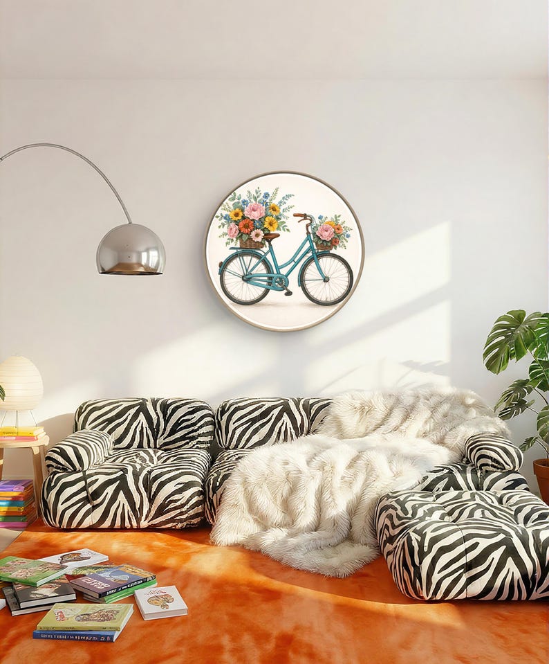 Floral Bike Cross Stitch Pattern: Blue Bicycle Embroidery PDF (digital ...