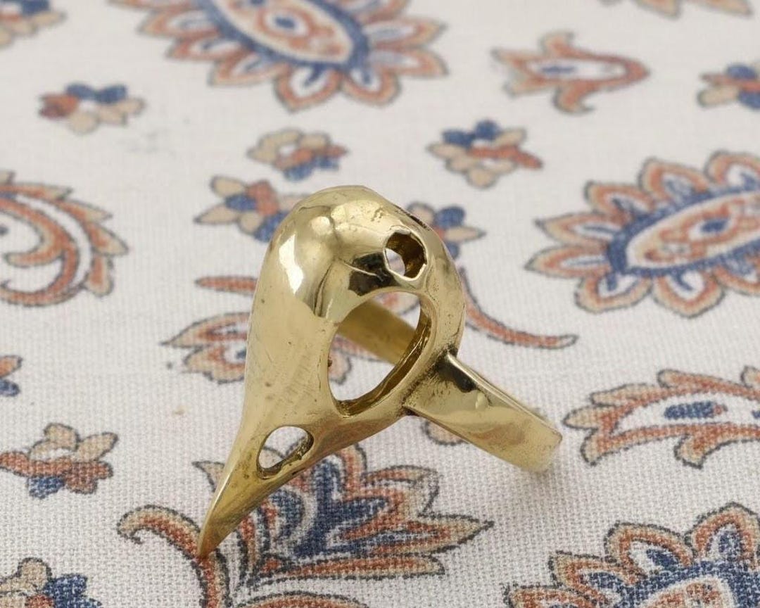 Plague Doctor Ring Gold Tone, Bird Skull Statement Ring, Gothic Mens ...