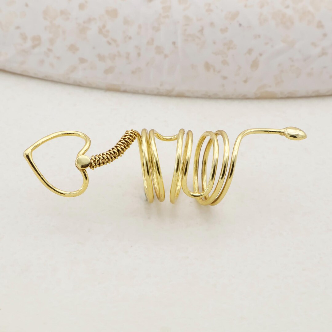 Heart & Serpent Coil Adjustable Arthritis Ring - Gold Tone Wire Wrap ...