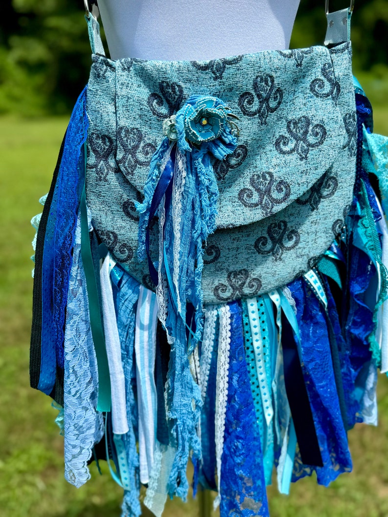 Embellished Blue Lace Fringe Purse - Boho Handbag, Hippie Style With a ...
