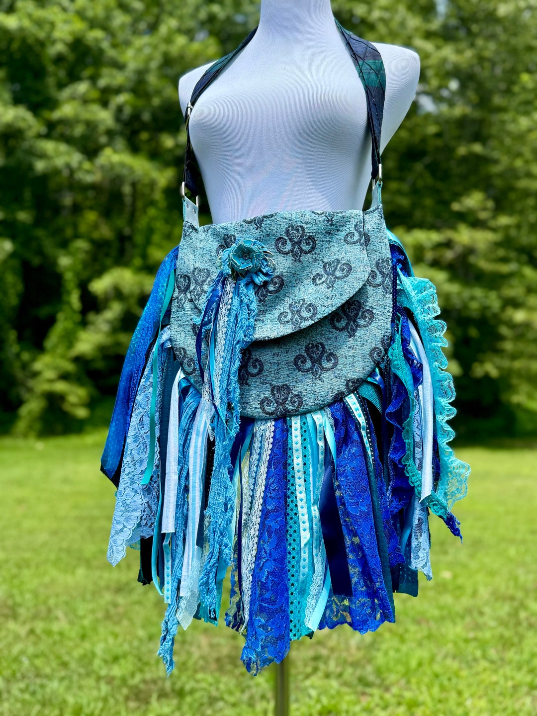 Embellished Blue Lace Fringe Purse - Boho Handbag, Hippie Style With a ...