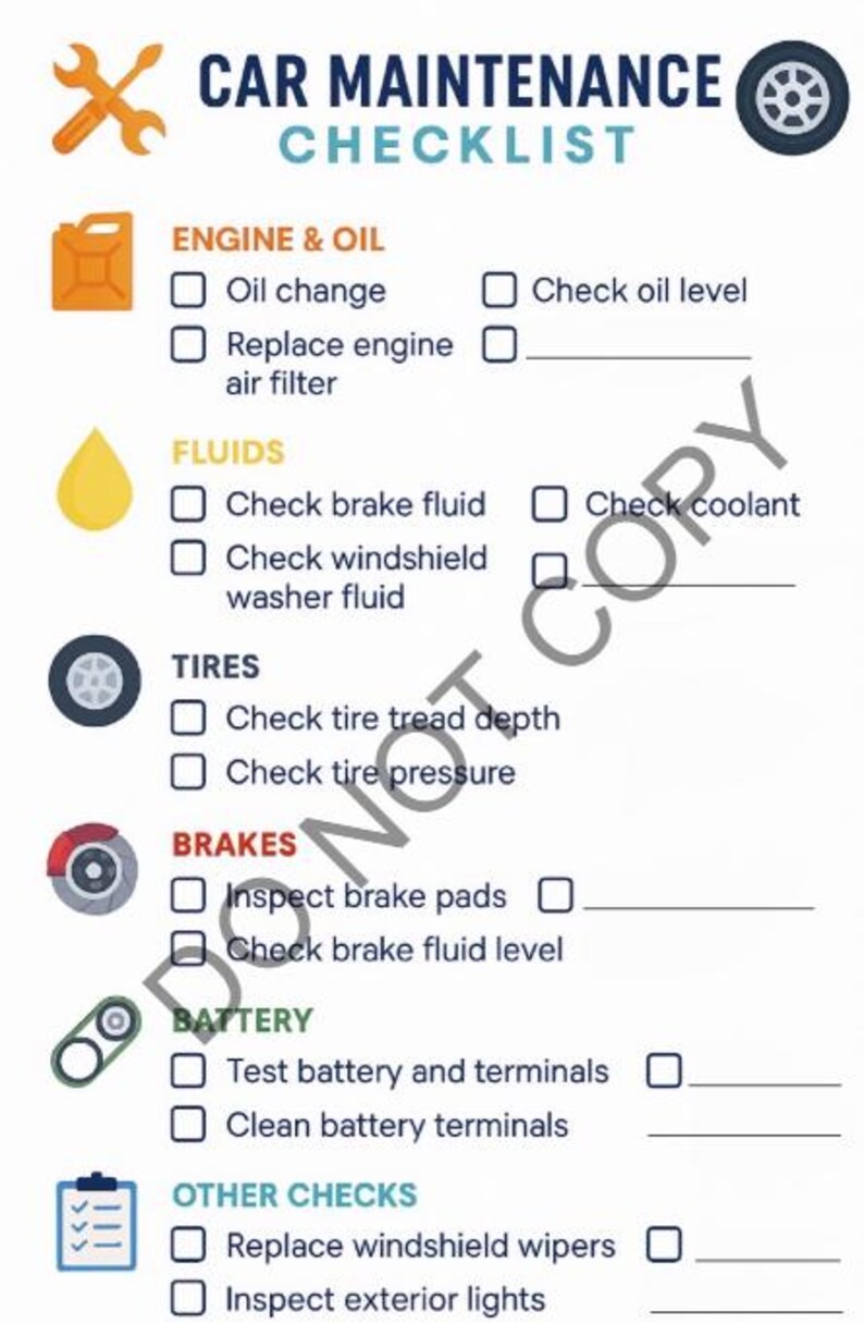 Car Maintenance Checklist Instant Download PDF - Etsy