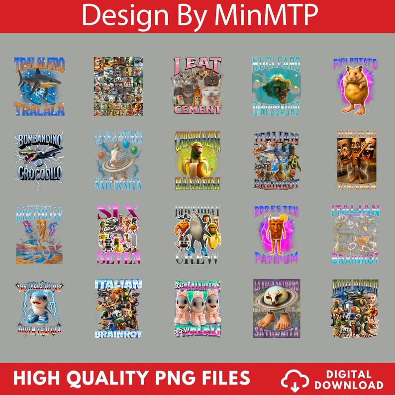 Brainrot Trendy Christmas PNG Bundle, Funny Meme Holiday Characters Png ...
