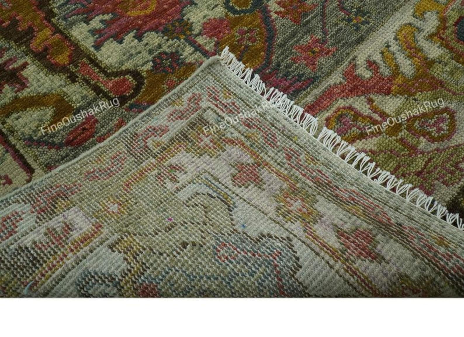 Sage Green & Coral Rust Vintage Inspired Oushak Area Rug Botanical ...