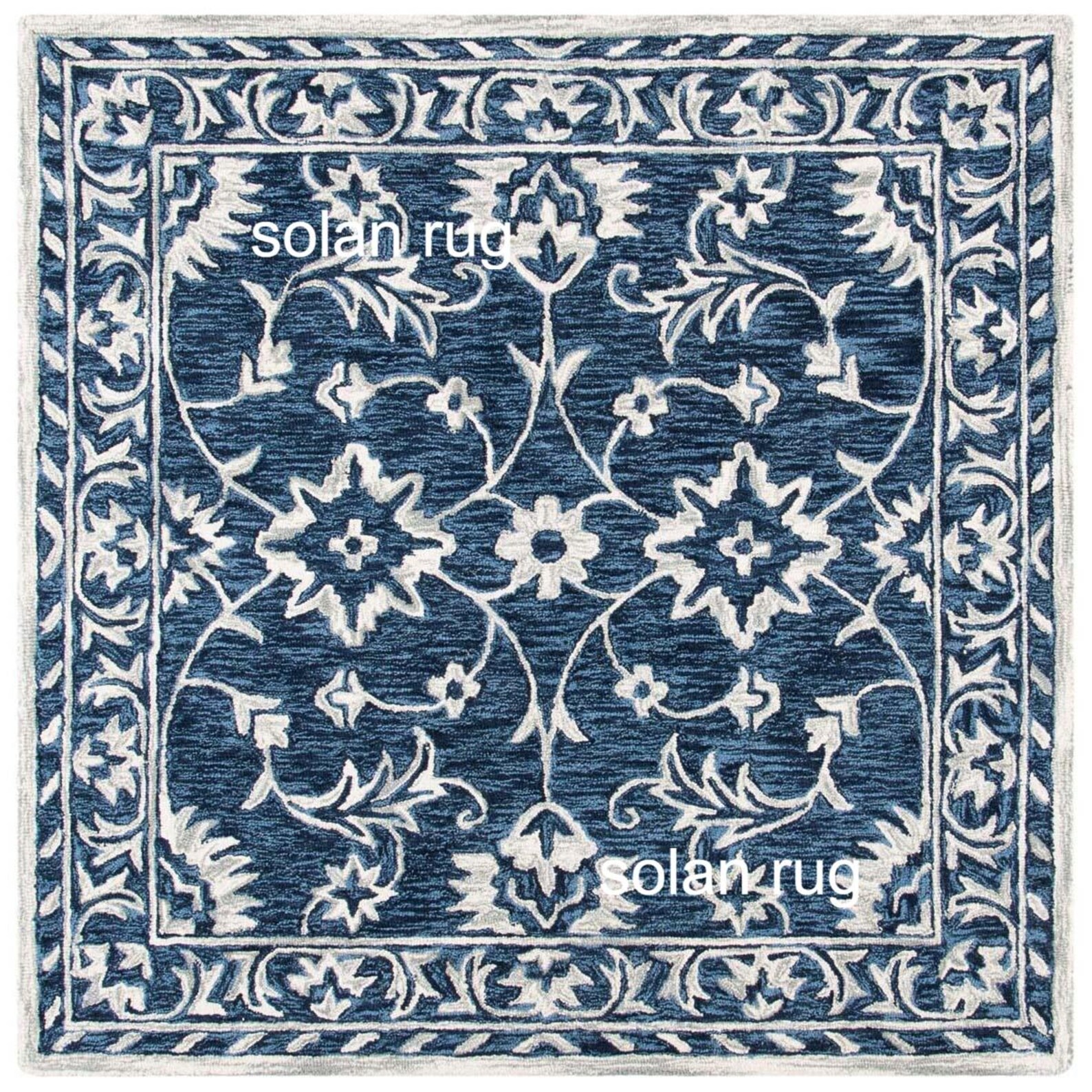 Navy Blue Floral Area Rug | Ivory & Taupe Vine Pattern Rug | Classic ...