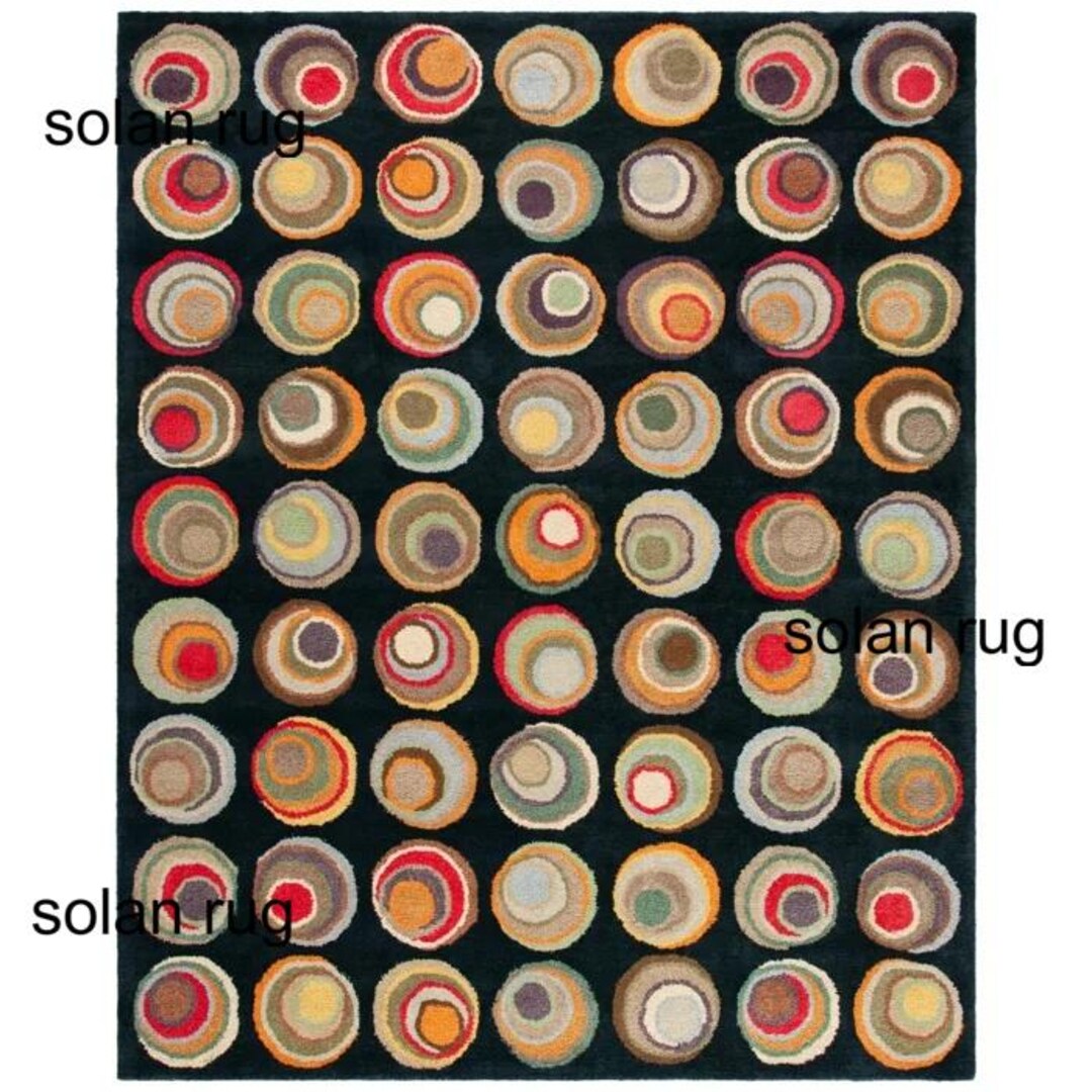 Modern Abstract Circle Rug, Black Multicolor Wool Area Rug, Hand Tufted ...