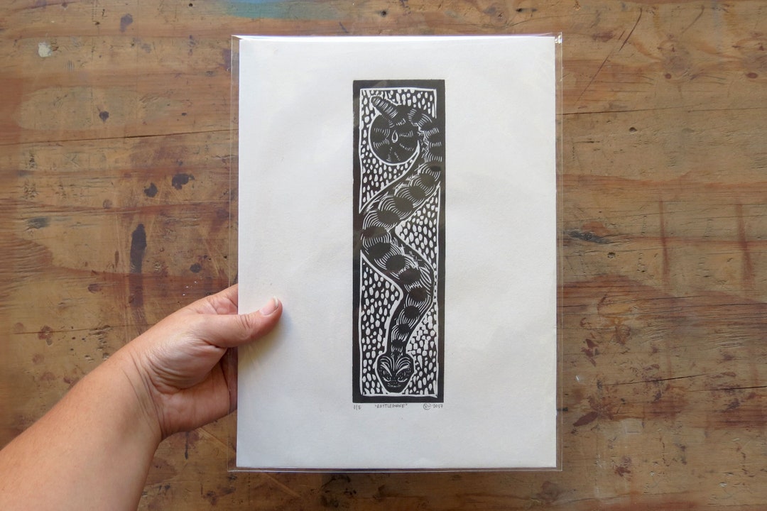 Rattlesnake Lino Print, Original, Hand Printed, Nature Lover Gift ...