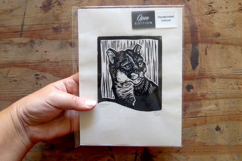 Mountain Lion Linocut, Original, Hand Printed, Mini Art, Nature Lover ...