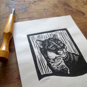 Mountain Lion Linocut, Original, Hand Printed, Mini Art, Nature Lover ...