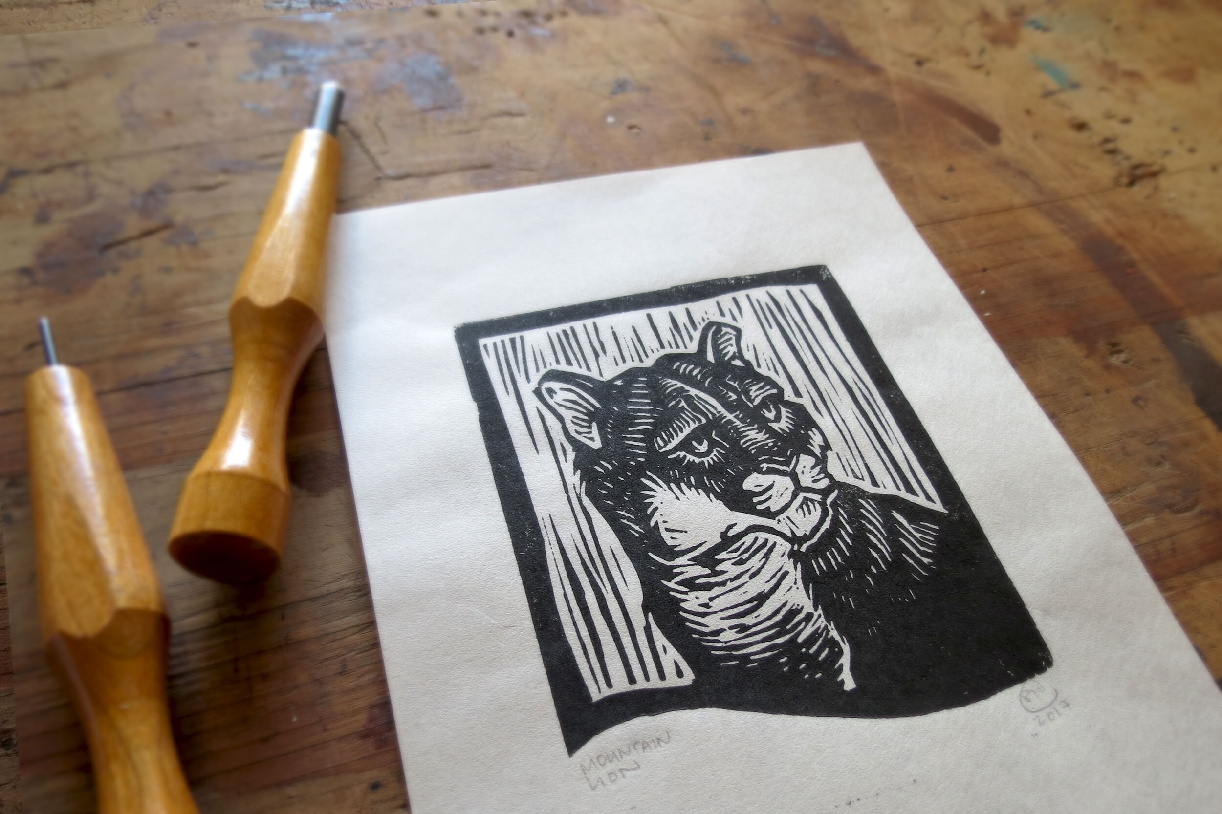 Mountain Lion Linocut, Original, Hand Printed, Mini Art, Nature Lover ...