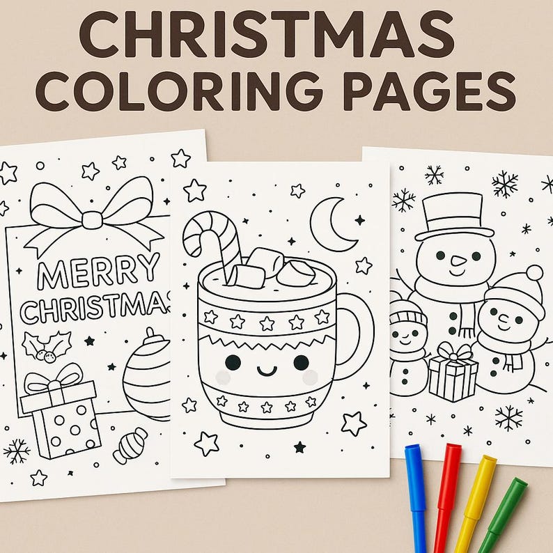 40 Christmas Coloring Pages for Kids | Santa, Reindeer (printable) - Etsy