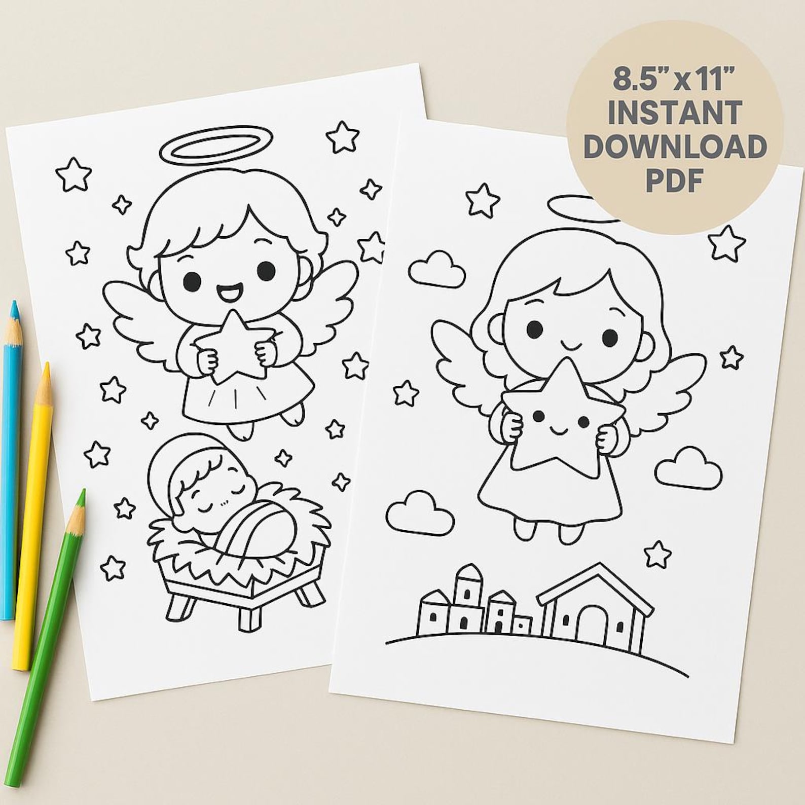 40 Nativity Coloring Pages for Kids, Baby Jesus, Angels, and Christmas ...
