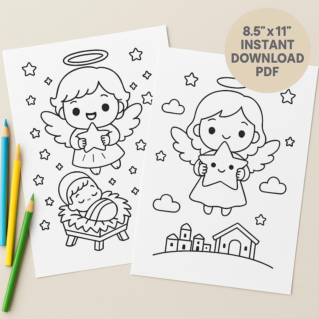 40 Nativity Coloring Pages for Kids, Baby Jesus, Angels, and Christmas ...