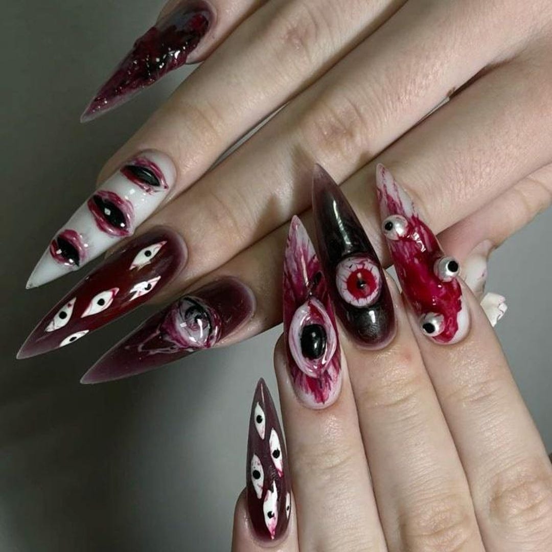 3D Eye Blood Drip Press-on Nails | Gothic Horror Halloween Stiletto ...