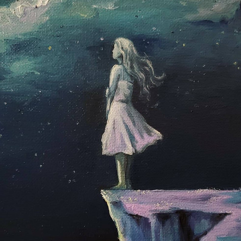 Star Gazing Art PRINT of Oil on Canvas Painting Cliff Night - Etsy