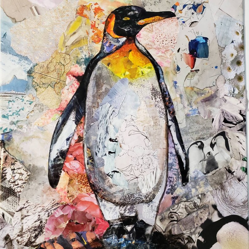 King Penguin ART PRINT Collage Mixed Media Antarctica Wildlife ...