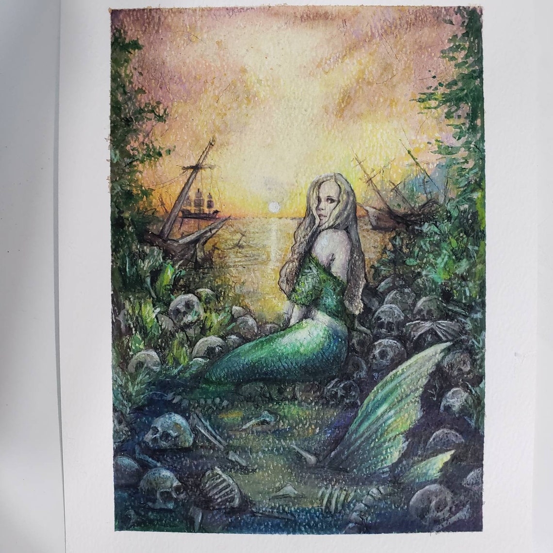 Siren Mermaid Art PRINT Ship Wrecked Original Watercolor - Etsy