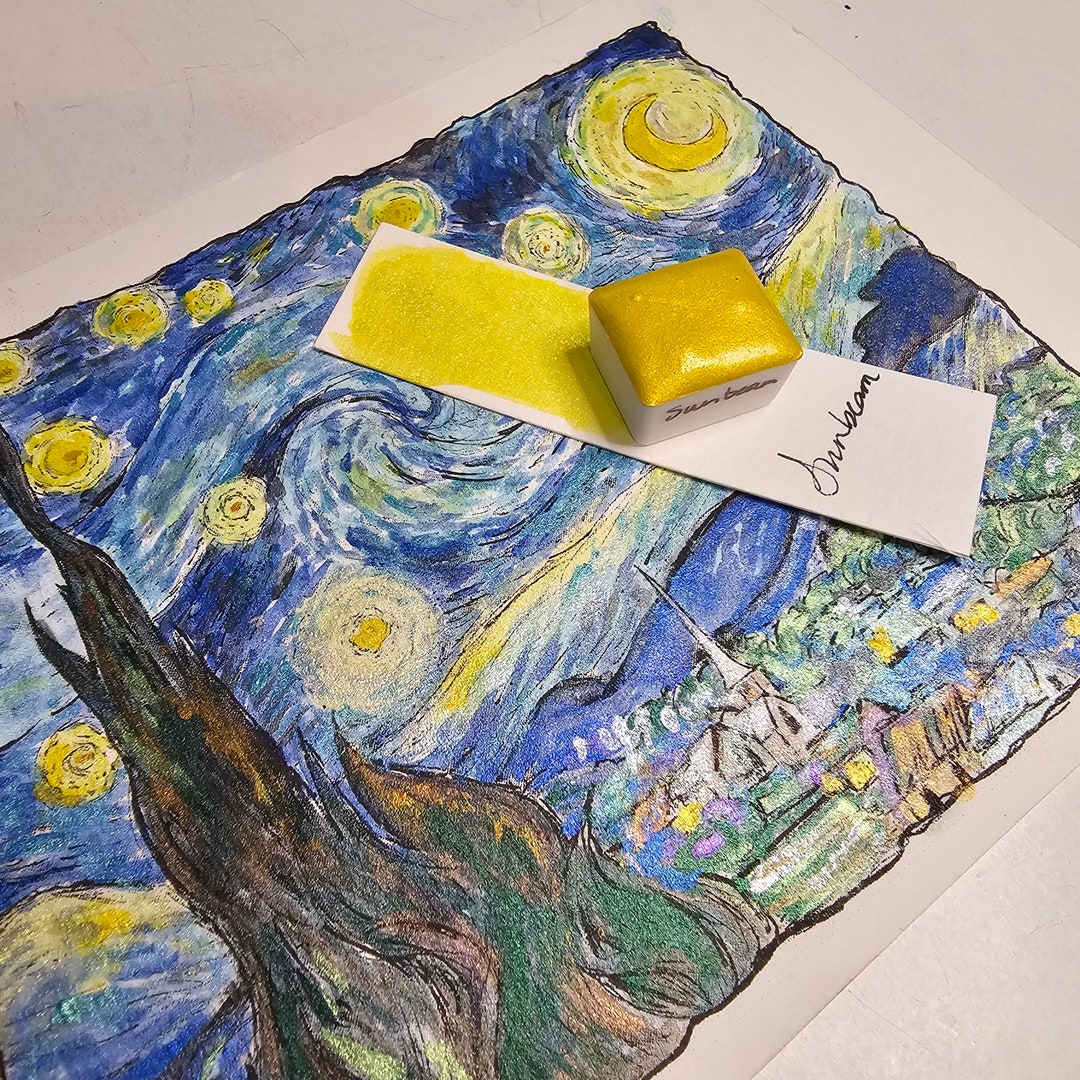 Sunbeam Yellow Starry Night Handmade Artisan Watercolor Mica - Etsy