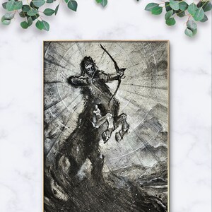 Sagittarius Archer Centaur Original Art PRINT, Watercolor Artwork Black ...