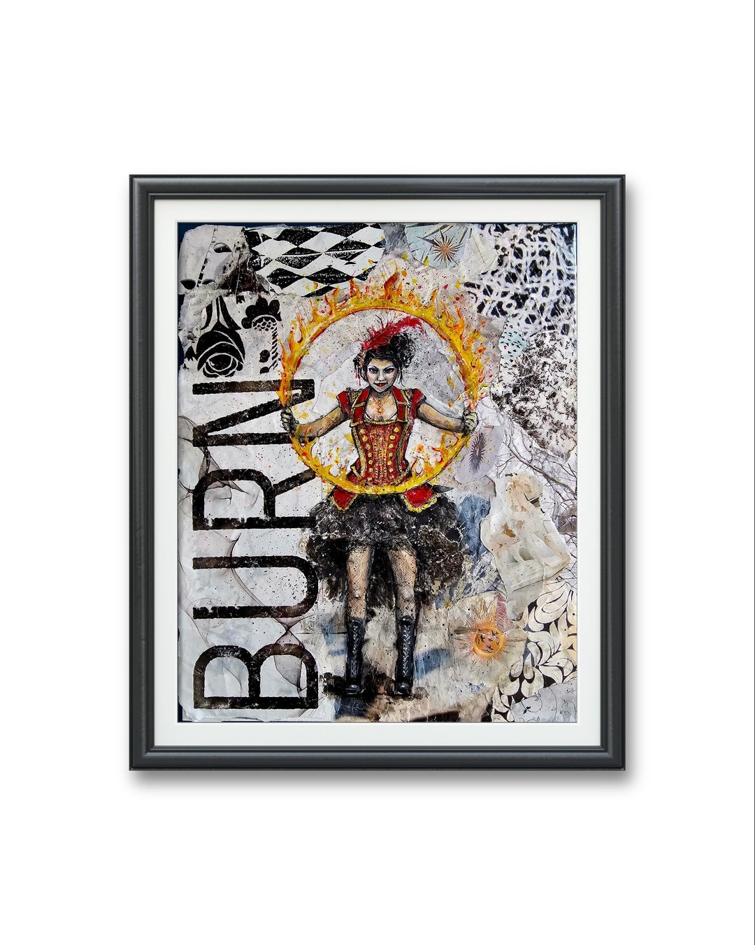 Circus Fire Ring Performer PRINT Sun Tarot Collage Artwork Black and ...