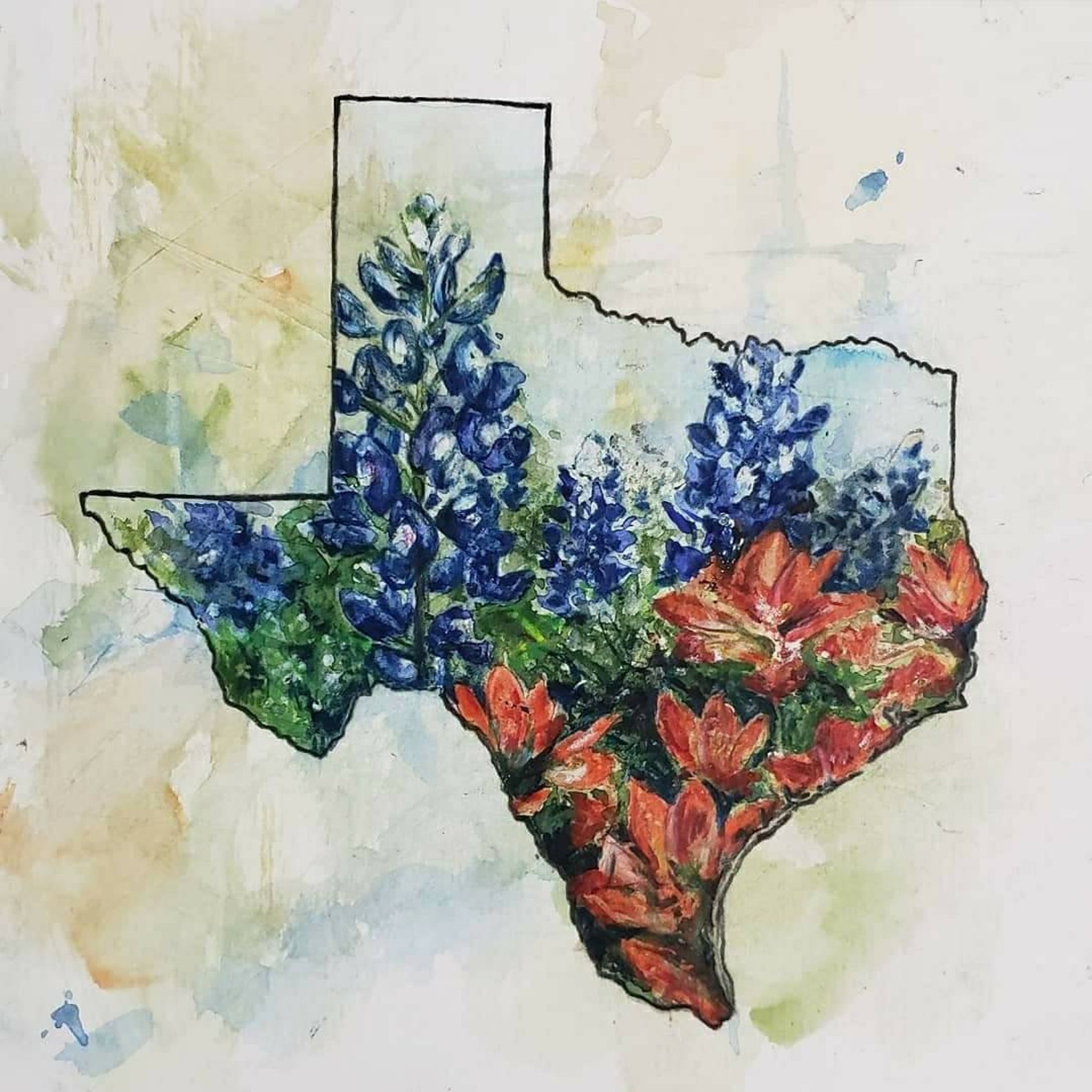 Texas Wildflowers Art PRINT of an Original Watercolor State - Etsy