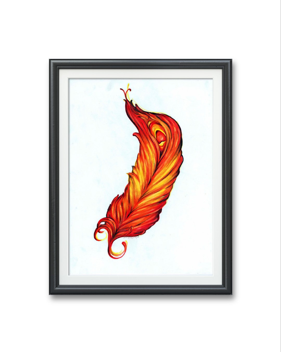 Phoenix Feather- Art PRINT, Original Colored Pencil and Watercolor ...