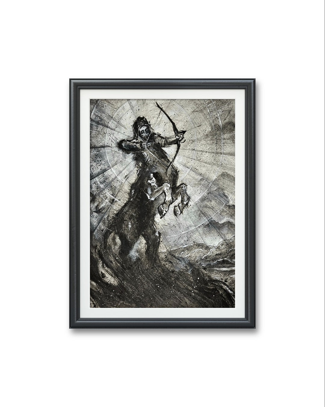 Sagittarius Archer Centaur Original Art PRINT, Watercolor Artwork Black ...