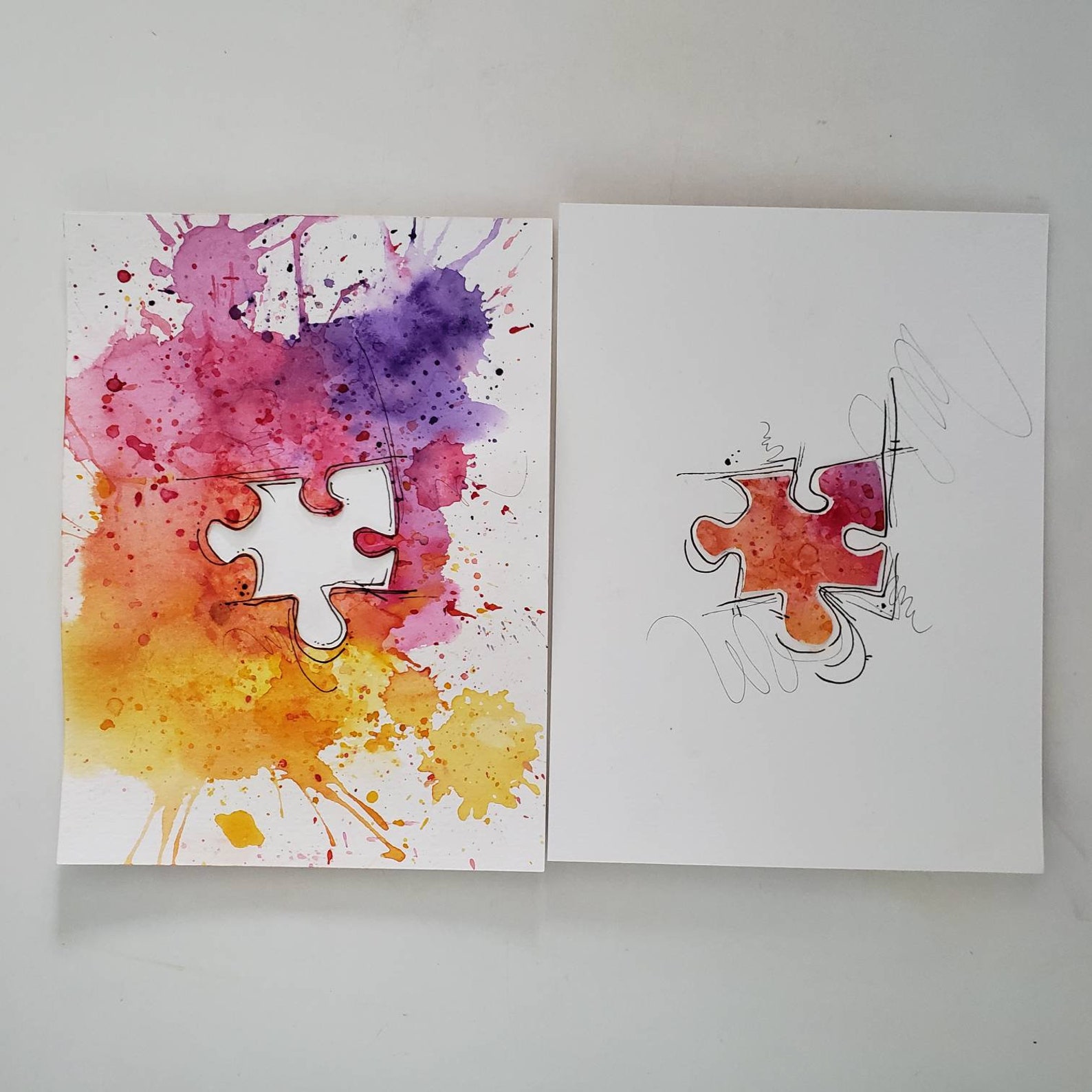 Puzzle piece set Original Art PRINT SET Watercolor | Etsy