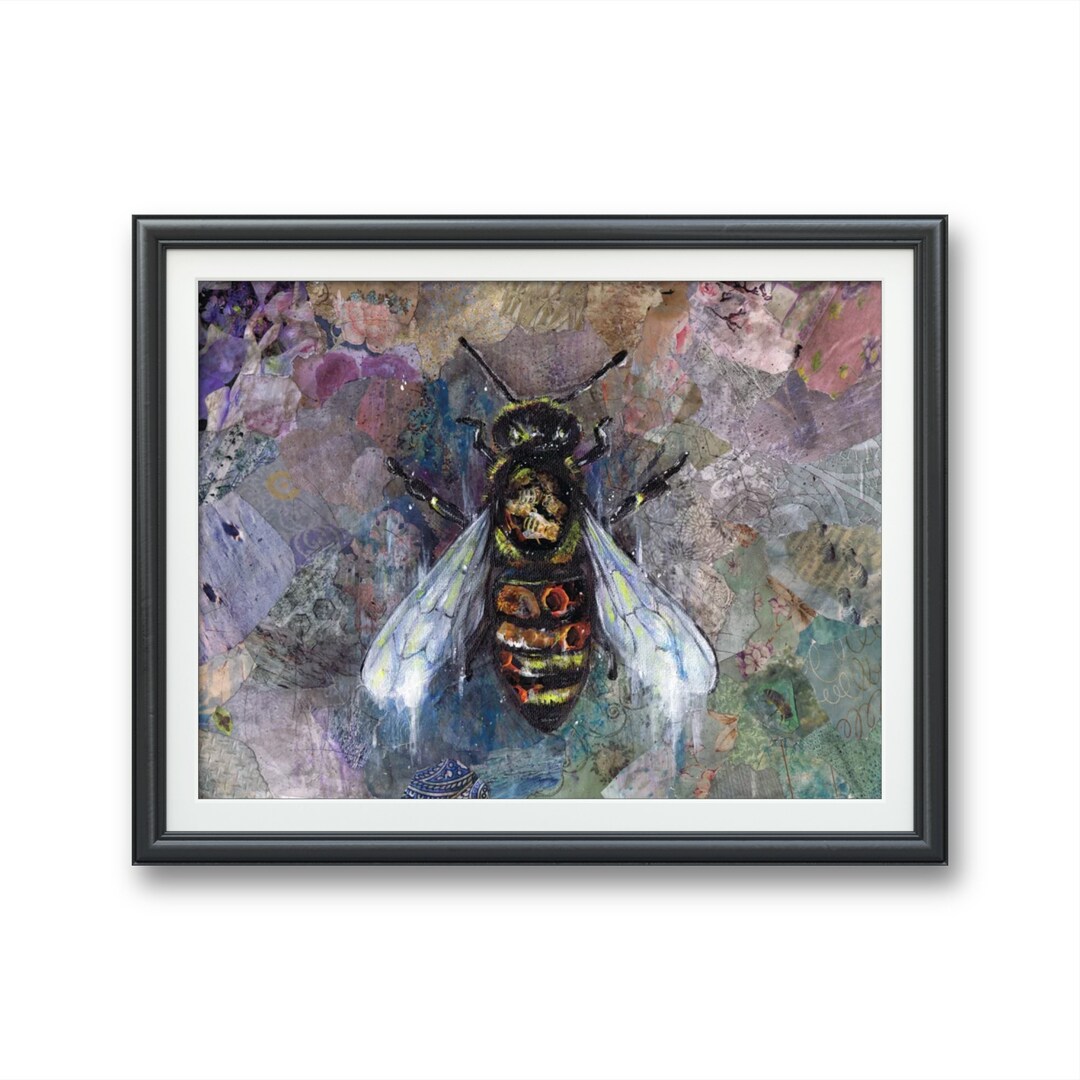 Honey Bee Art- PRINT Animal Wall Art Bumblebee Collage Illustration ...