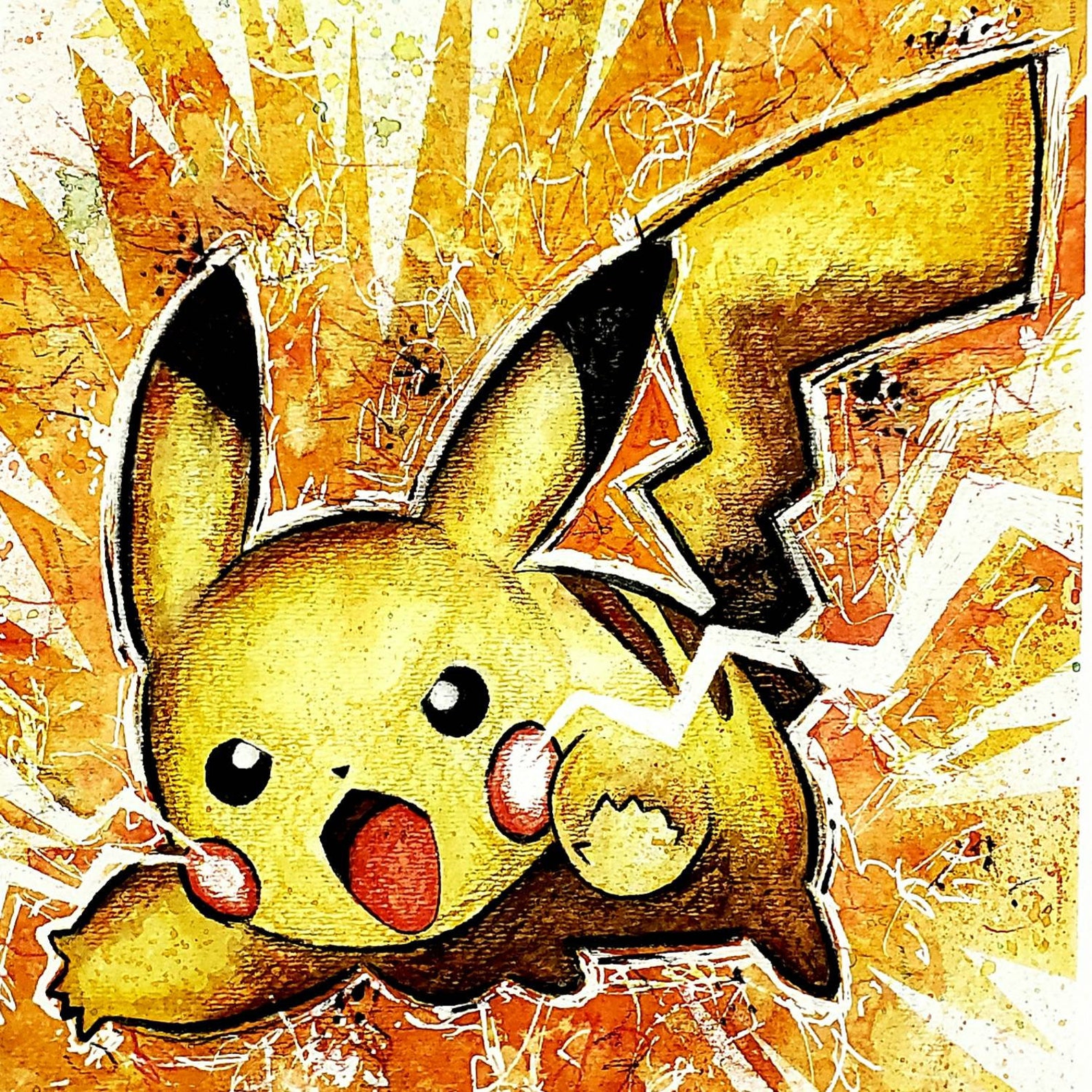 Pikachu Thunderbolt Art PRINT Original watercolor | Etsy