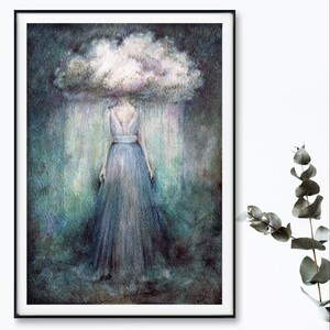 Head in the Clouds- Art PRINT Watercolor Illustration Artwork Raincloud ...