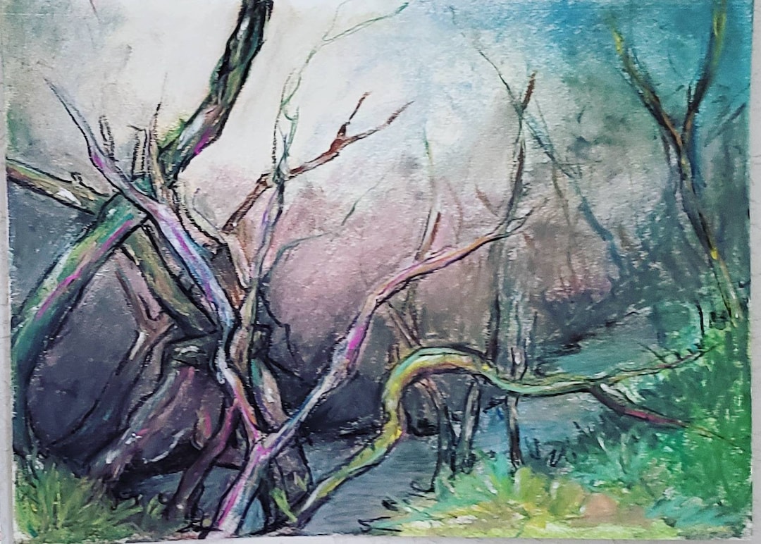 Swamp Landscape, Art PRINT, Chalk Pastel Illustration, Colorful ...