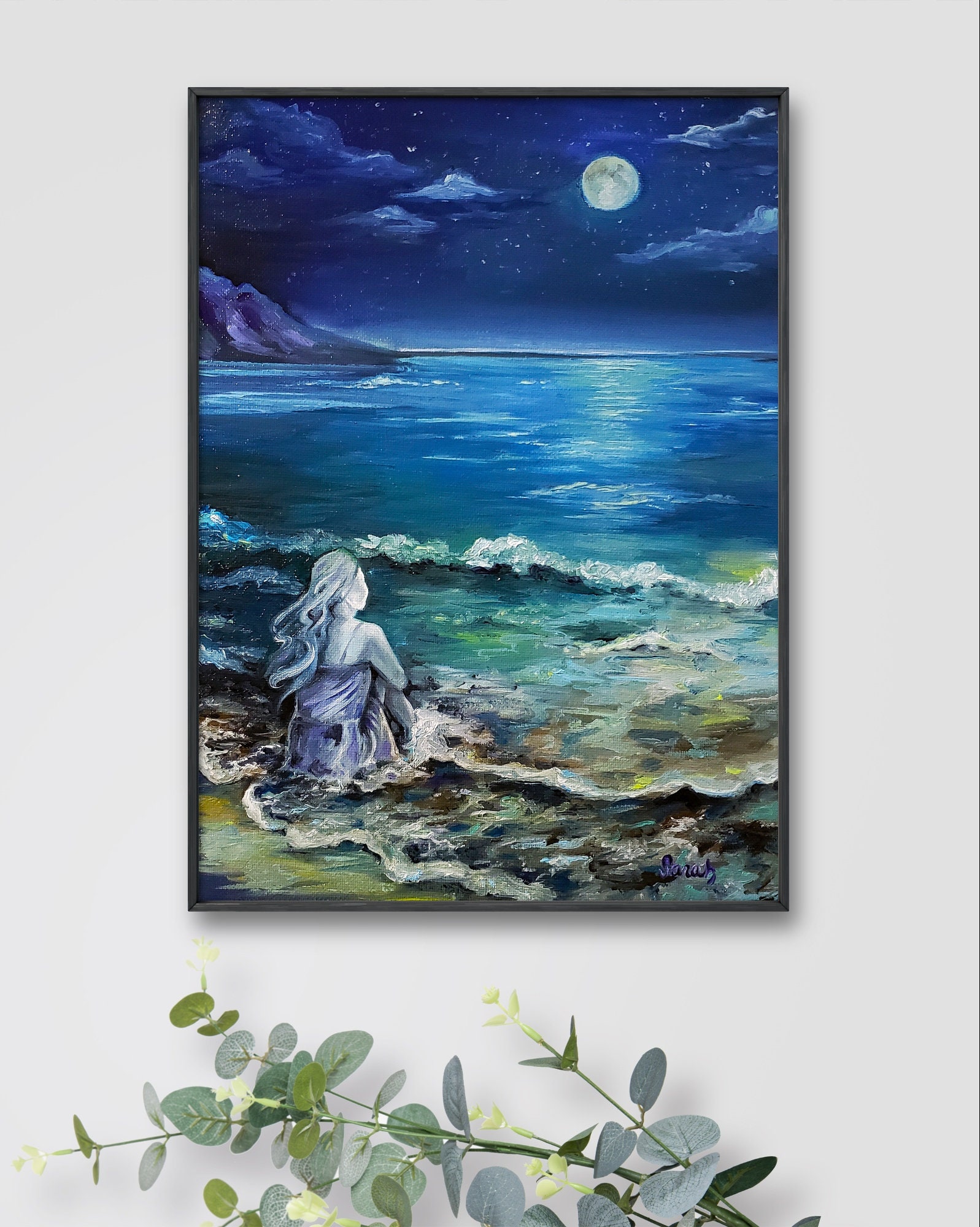 Exploring Her Inner World, Art PRINT Oil on Canvas Painting Ocean Water ...