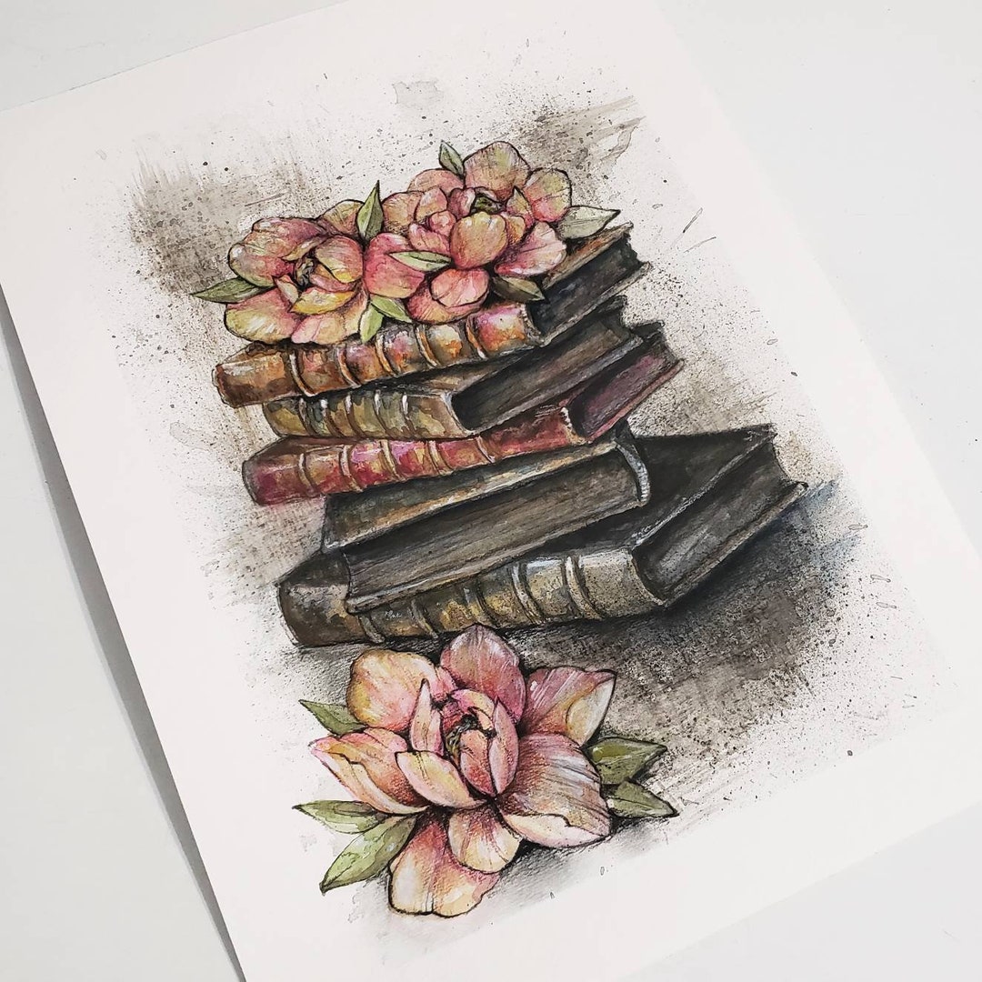 Bibliophile- Original Watercolor Illustration Artwork Librarian Gift ...