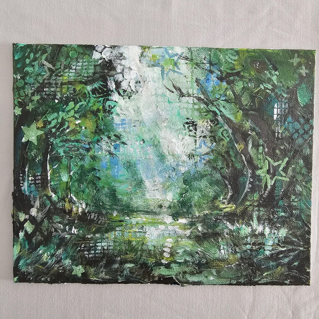 Forest Path, ORIGINAL Acrylic Painting 8x10 Fern Green Landscape ...