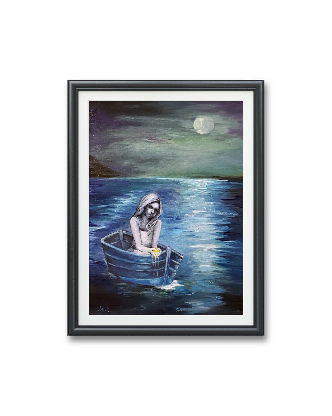 Soul Searching, Art PRINT, Oil on Canvas Painting Little Boat on the ...